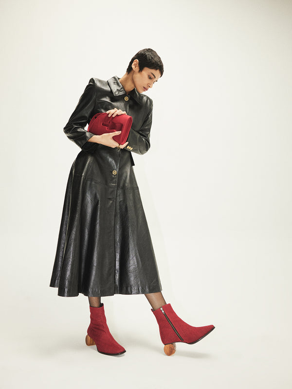 Blood Red Humble Jute & Wooden Circular Heel Ankle Boot