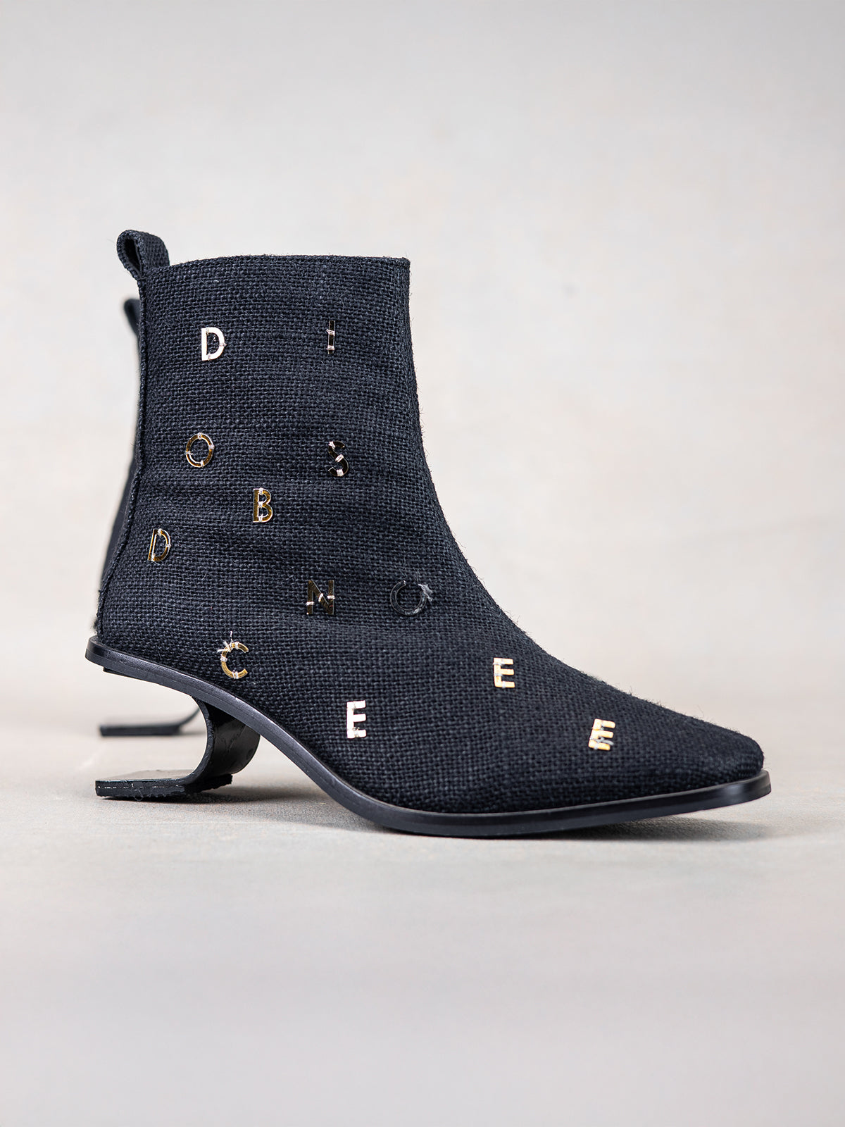 Black Humble Jute and Stainless Steel Ankle Boots